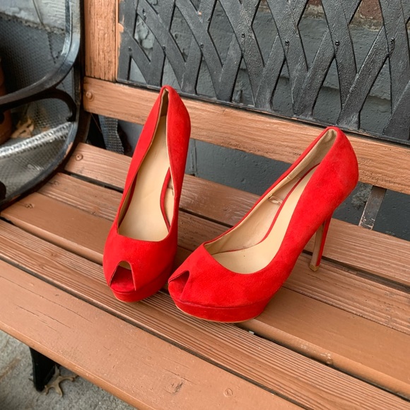 Zara | Shoes | Zara Red Suede Heels | Poshmark